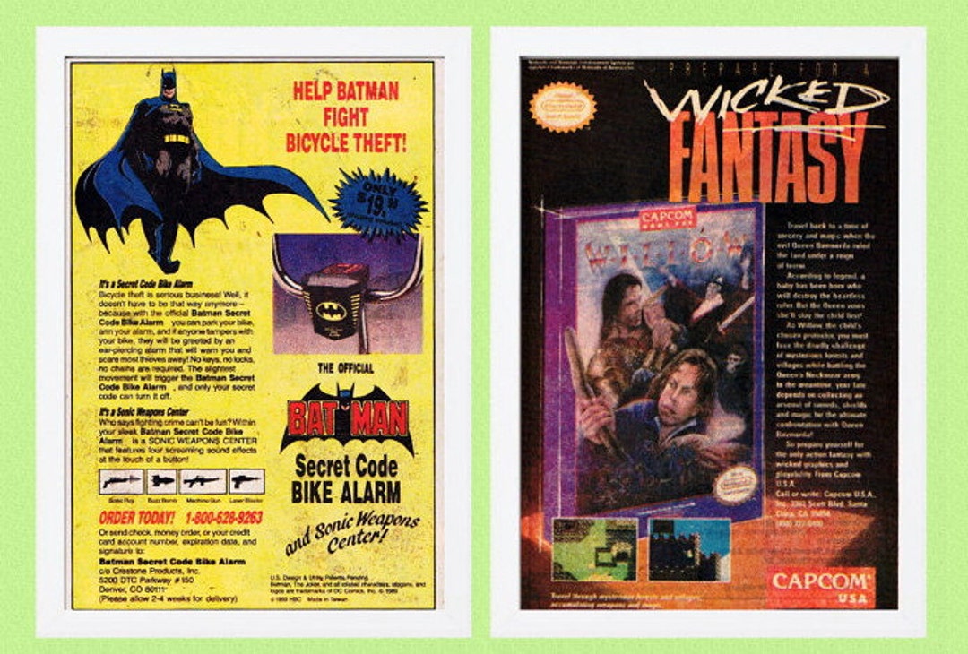 1989 2-sided Advertisement Page WILLOW Nintentendo NES / Batman Bike ...