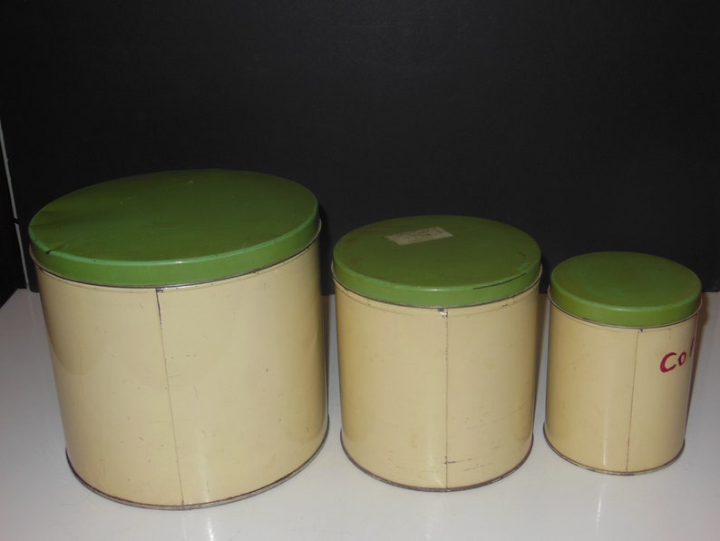 Set of 3 Vintage Green and Cream Color Nesting Tin Containers - Etsy