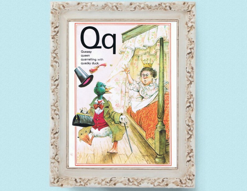 Q is for Queen ALPHABET Vintage Full Page Children's Book Illustration ...
