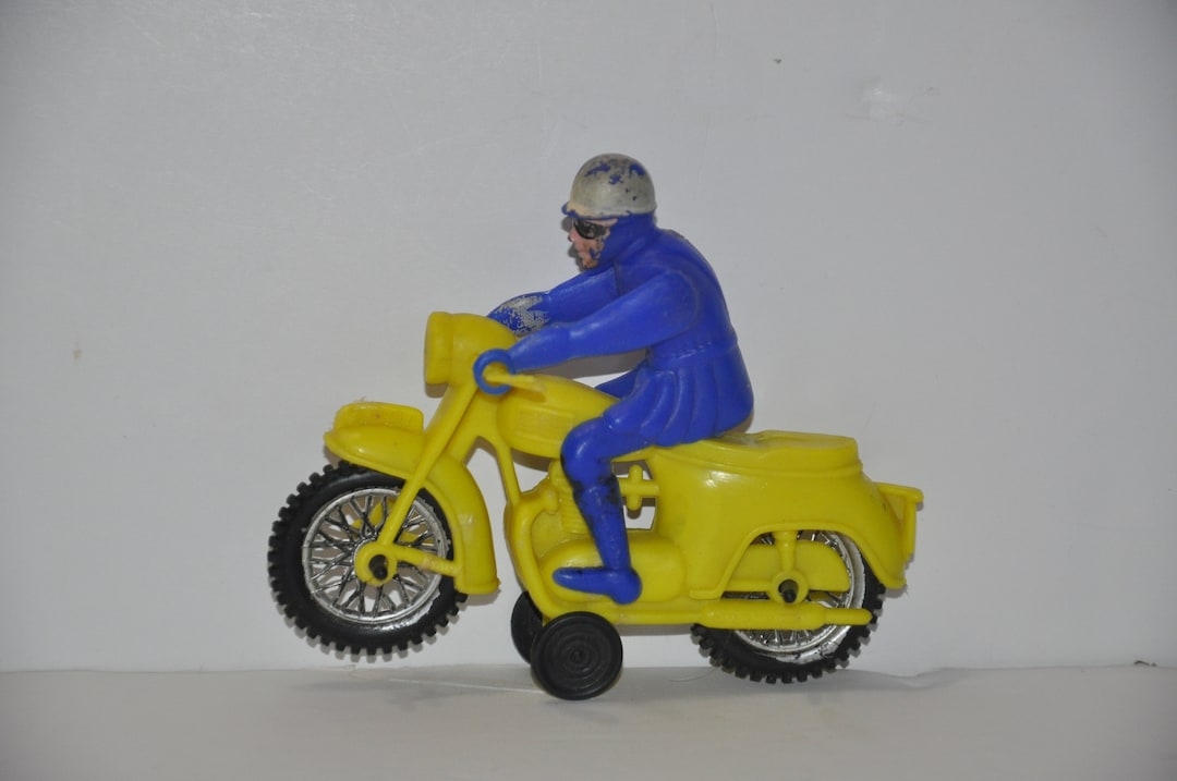 Vintage Plastic Motorcycle Toy With Trick Rider - 4” Long Yellow and ...