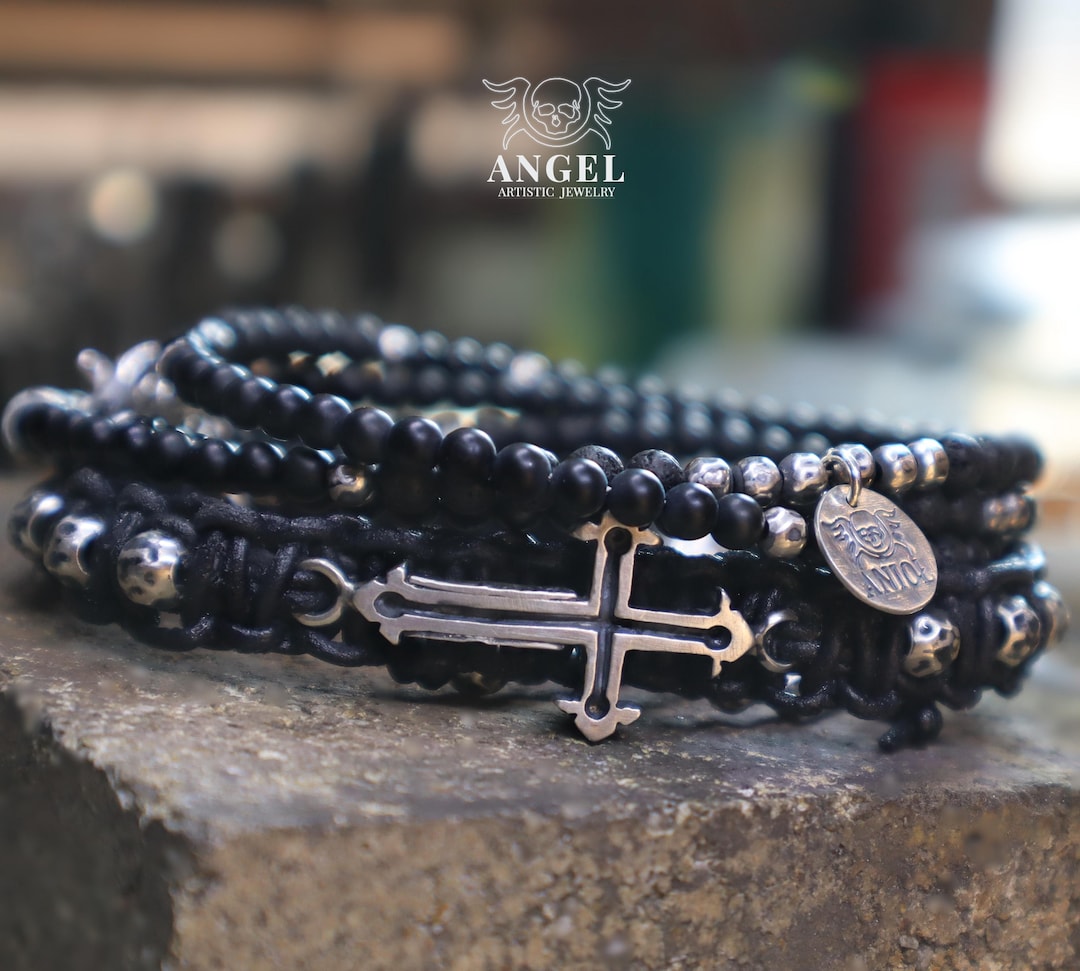 Rosary Mens Religious Bracelet, Set of the 2 Bracelets, Mens Raw Cross ...