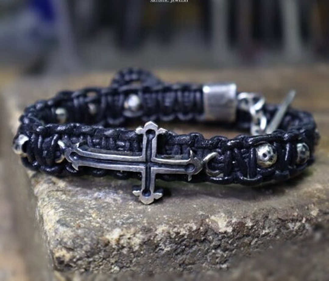 Rosary Mens Religious Bracelet, Mens Raw Cross Prayer Bracelet ...
