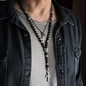 Rosary Mens Raw Silver Necklace, Handmade Silver Prayer Rosary ...
