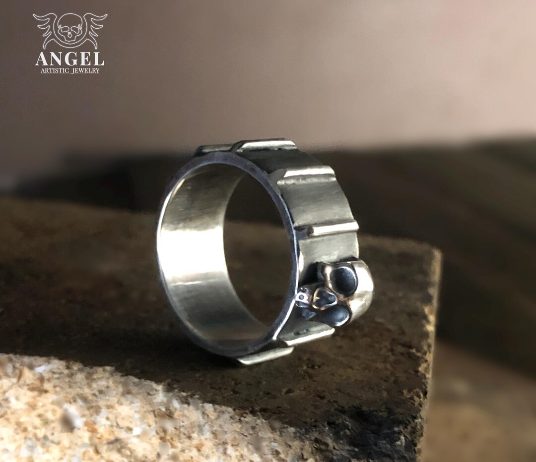 Skull Rosary Massive Raw Silver Ring, Mens Ring With Skull, Handmade ...