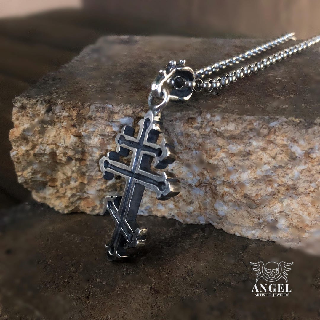 Raw Silver Orthodox Cross, Three-arm Slavic Cross, Religious Mens Chain ...