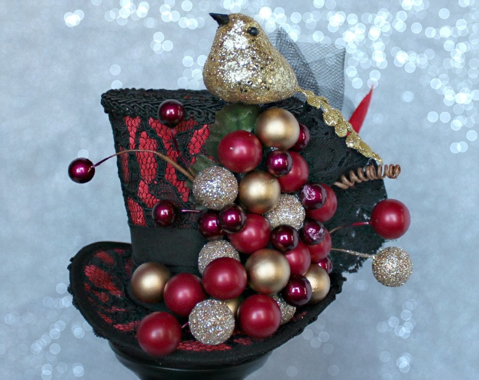 Christmas Mini Top Hat Holiday Party Hat Red and Gold Mini - Etsy