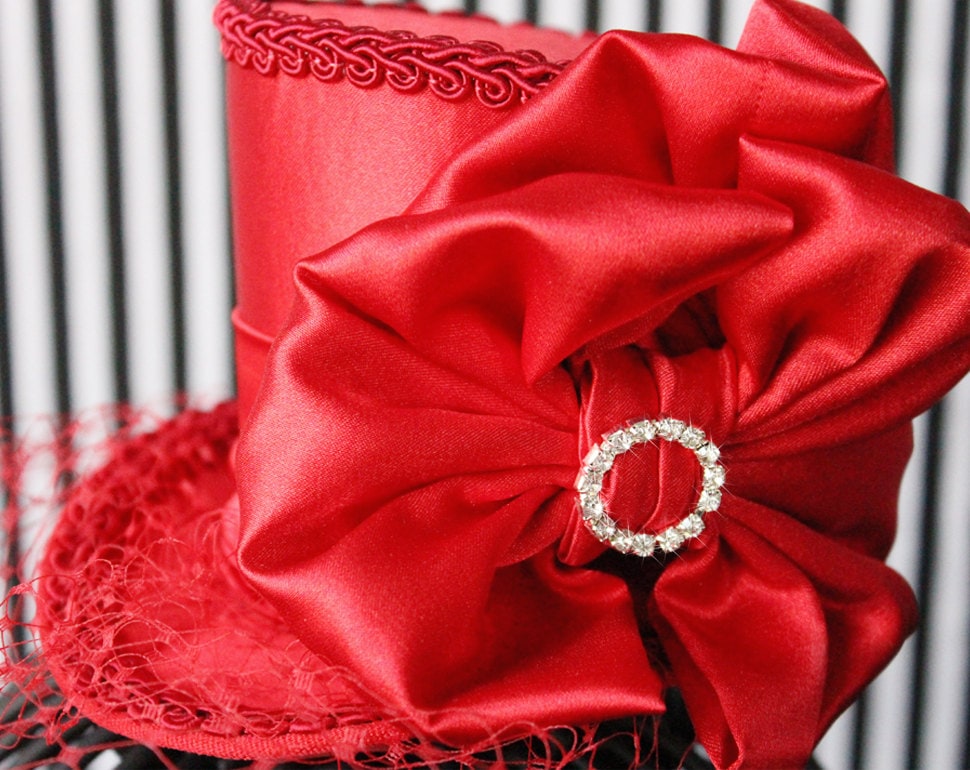 Red Mini Top Hat, Wedding Top Hat, Mini Hats, Tea Party Hat, Mad Hatter ...