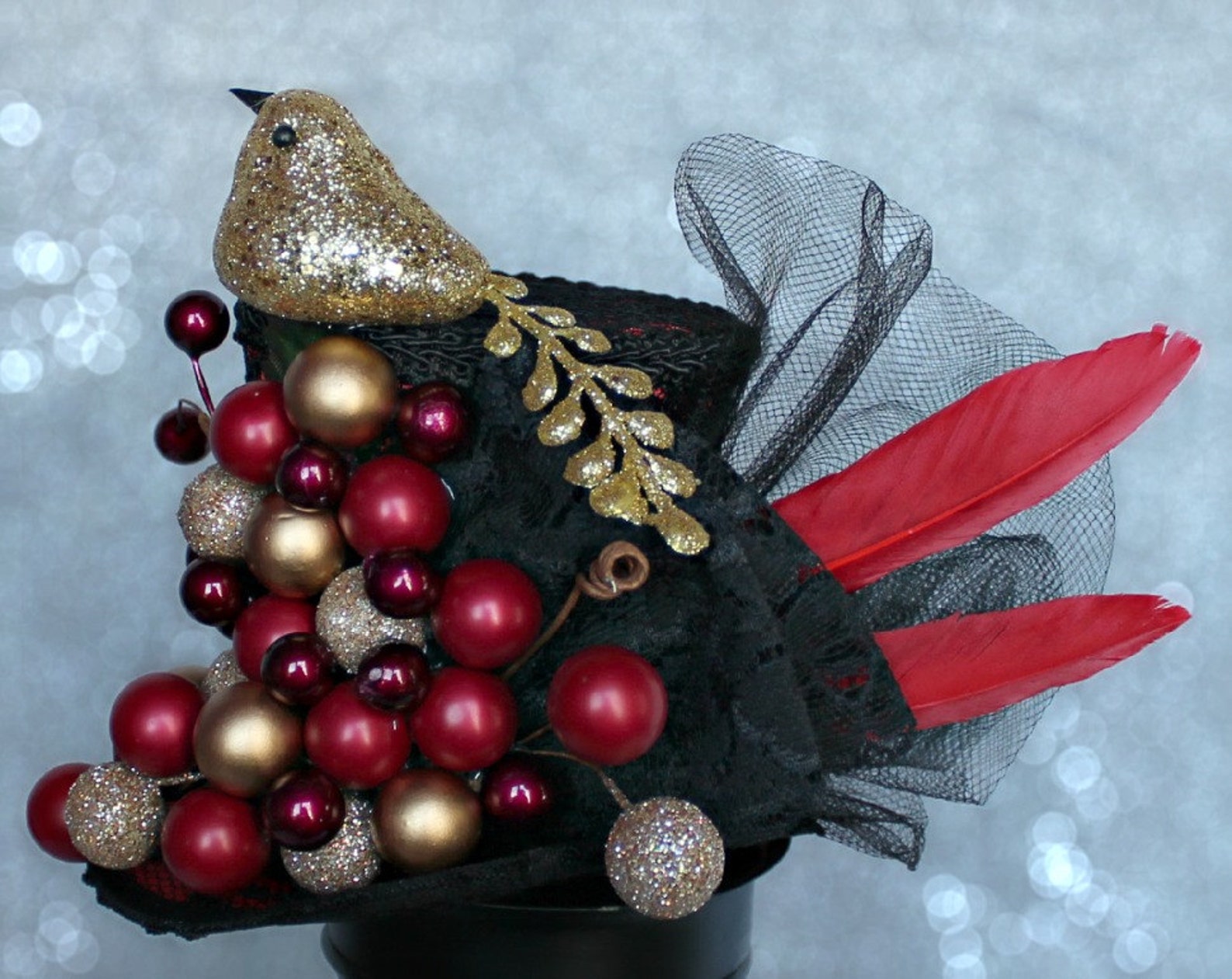 Christmas Mini Top Hat Holiday Party Hat Red and Gold Mini - Etsy