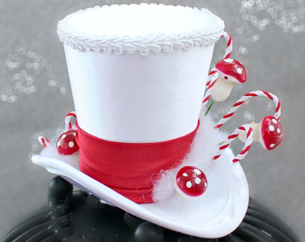 Christmas Mini Top Hat Holiday Party Hat White and Red - Etsy