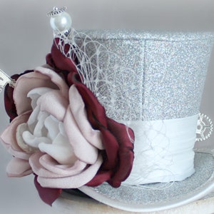 Glitter Mini Top Hat, Steampunk Silver Wedding Hat, Steampunk Bridal ...