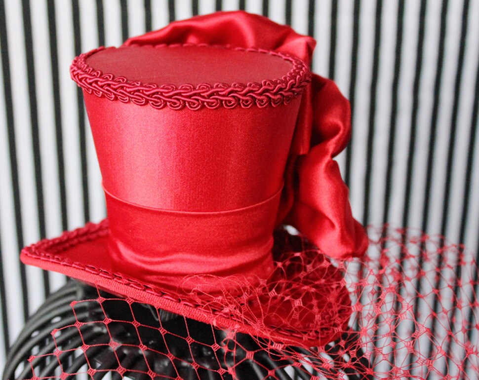 Red Mini Top Hat, Wedding Top Hat, Mini Hats, Tea Party Hat, Mad Hatter ...
