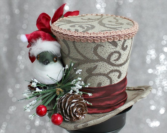 Christmas Mini Top Hat , Holiday Party Hat, Bird Tea Hat, Green Red ...