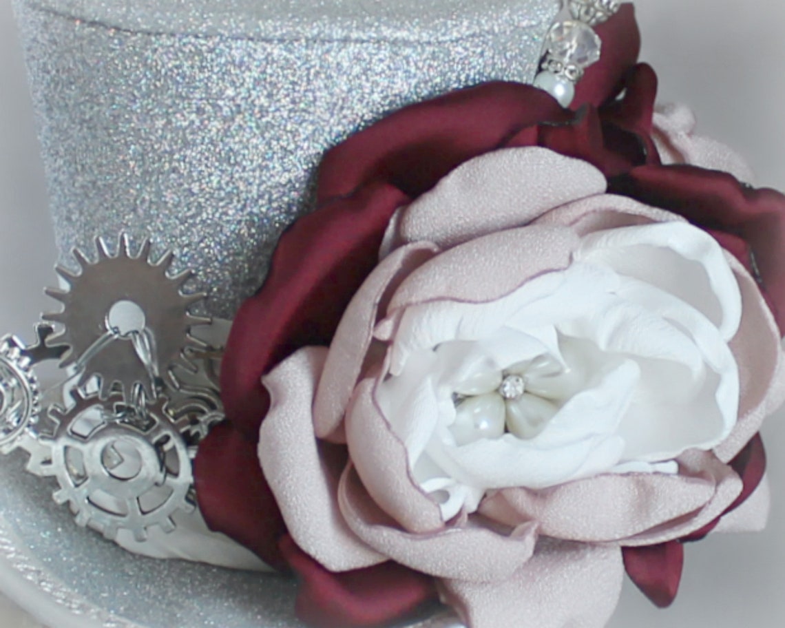 Glitter Mini Top Hat Steampunk Silver Wedding Hat Steampunk - Etsy