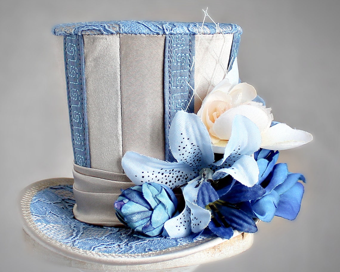 Flower Mini Top Hat, Sewn Mini Top Hat, Mad Hatter Costume Fascinator ...
