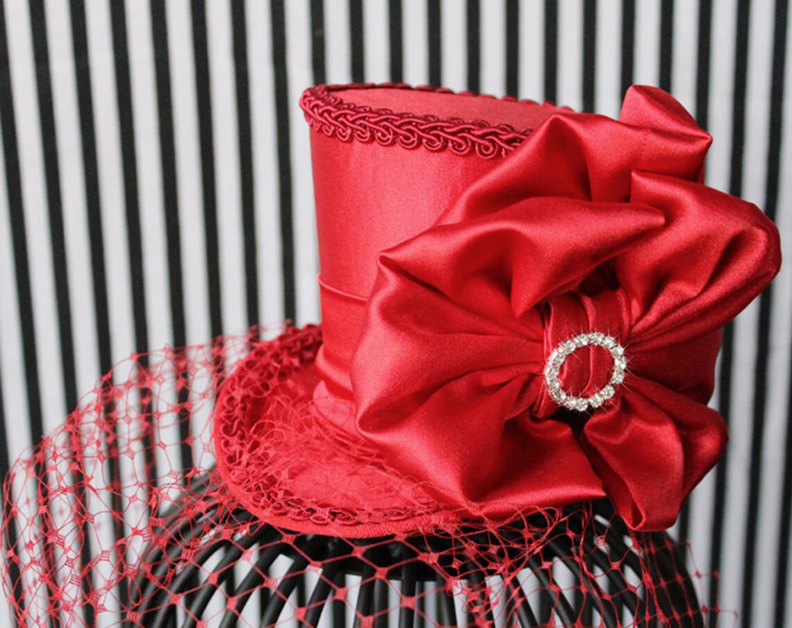 Red Mini Top Hat, Wedding Top Hat, Mini Hats, Tea Party Hat, Mad Hatter ...