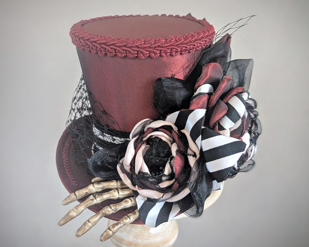 Dark Red Mini Top Hat, Macabre Hat, Gothic Fascinator, Day of the Dead ...