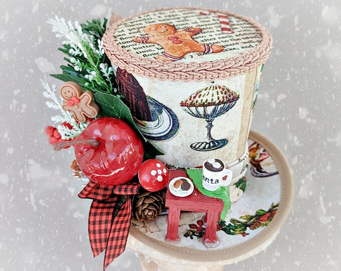 Vintage Christmas Mini Top Hat, Gingerbread Man Mini Top Hat, Holiday ...