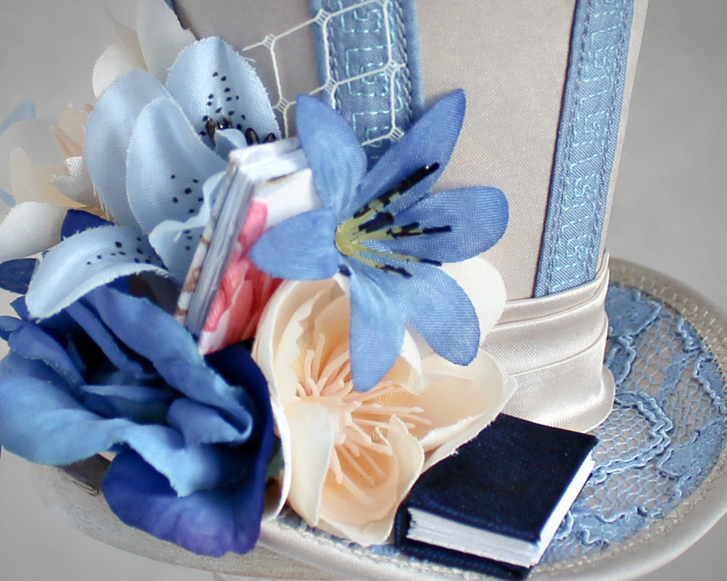 Flower Mini Top Hat, Sewn Mini Top Hat, Mad Hatter Costume Fascinator ...