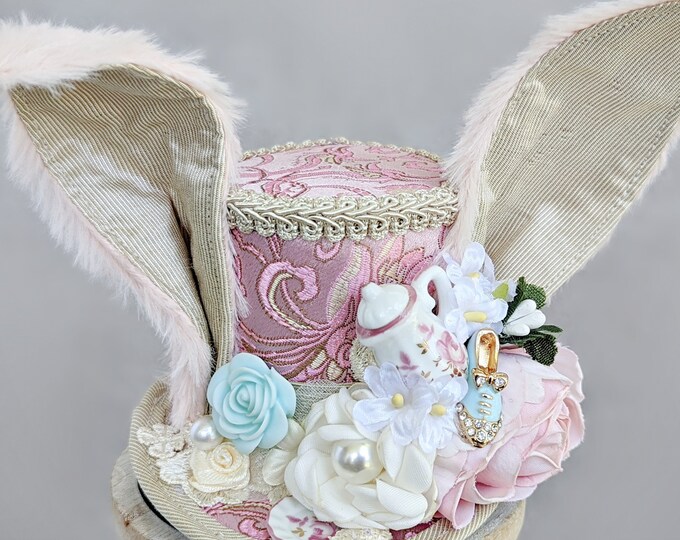 White Rabbit Mini Top Hat, White Rabbit Costume Fascinator, Birthday ...