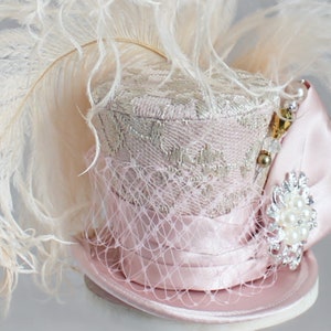 Pink Mini Top Hat, Pink Feather Mini Party Hat, Pink New Years Mini Top ...