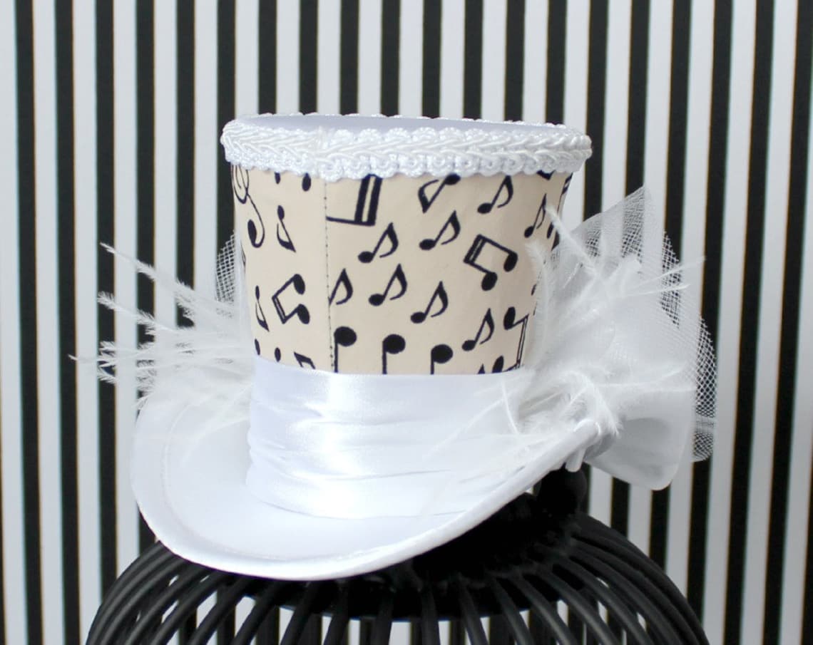 Music Notes Mini Top Hat Mini Top Hat Mad Hatter Hat - Etsy