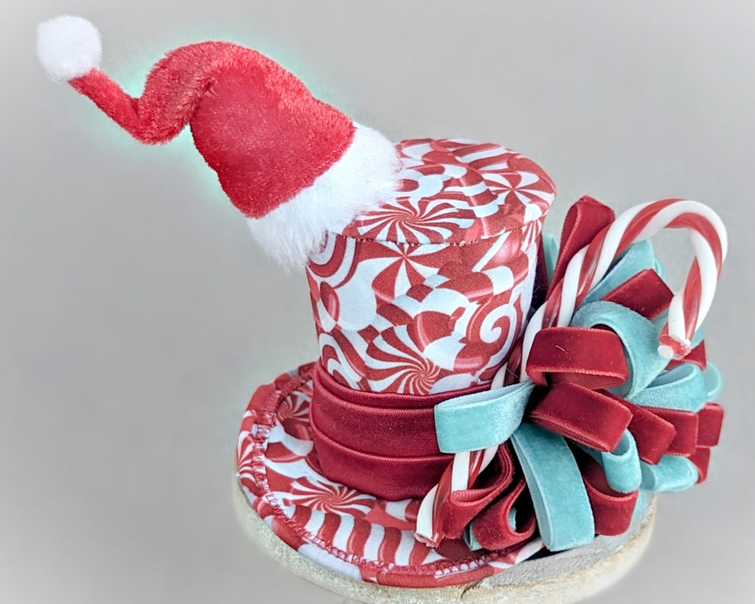 Candy Cane Mini Top Hat , Holiday Party Hat , White and Red Mini Top ...