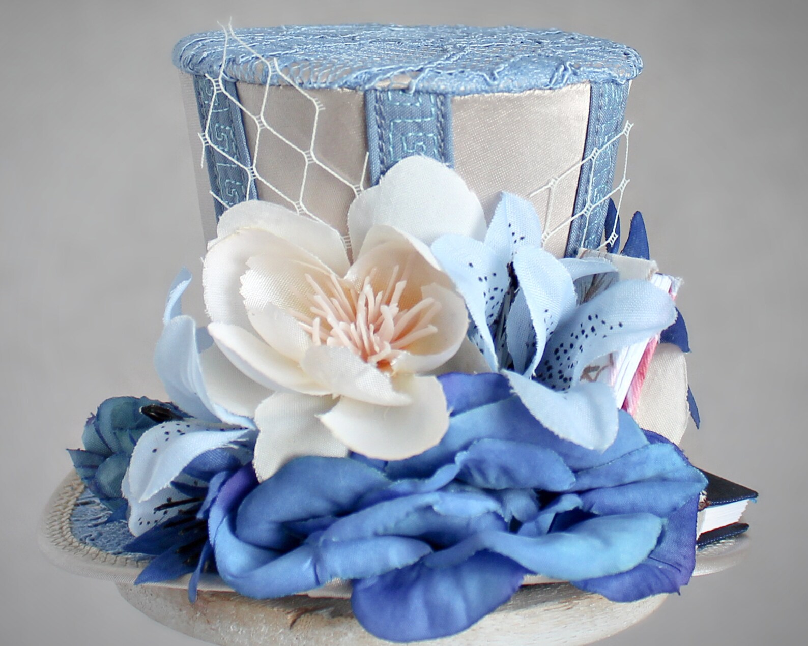 Flower Mini Top Hat, Sewn Mini Top Hat, Mad Hatter Costume Fascinator ...