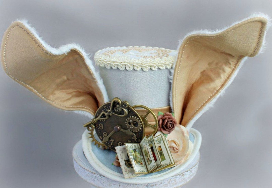 White Rabbit Mini Top Hat, White Rabbit Costume Fascinator, Birthday ...