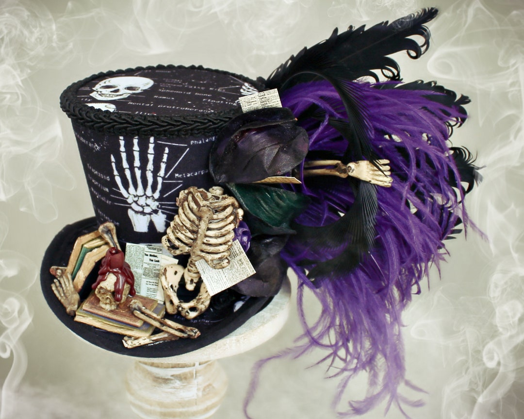 Skeleton Mini Top Hat, Macabre Hat, Gothic Fascinator, Archaeologist ...