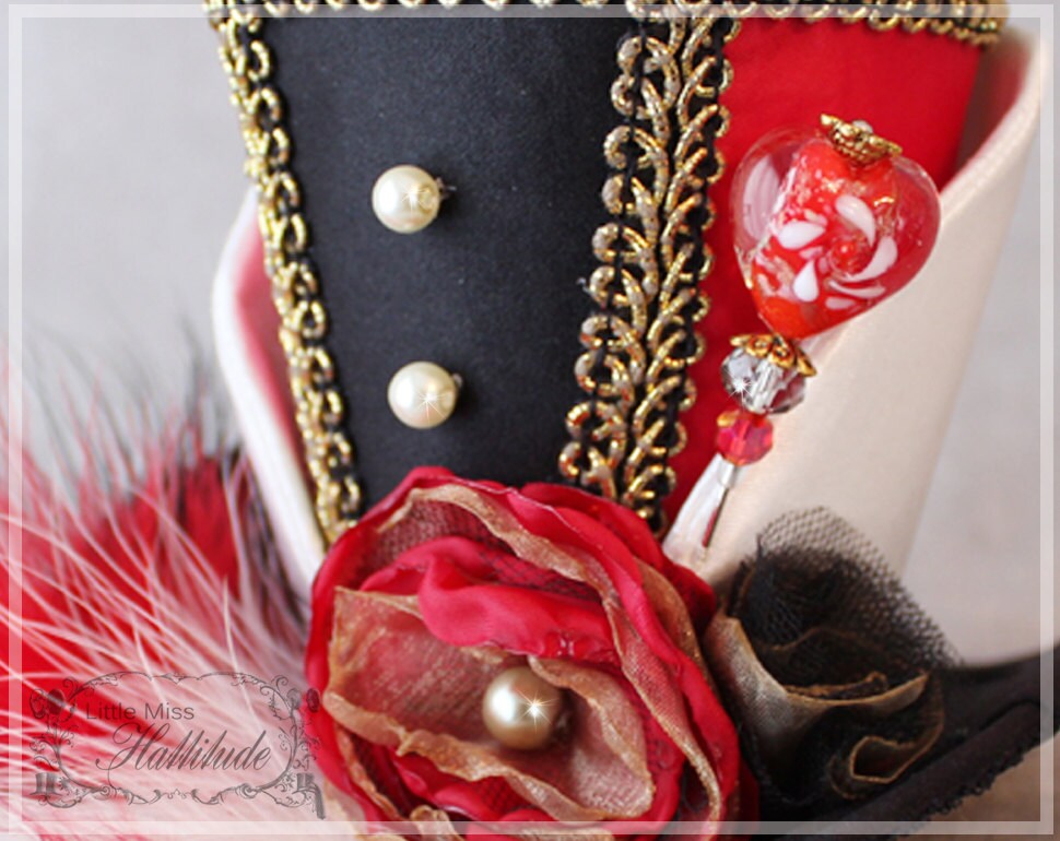 Red Queen of Hearts Mini Top Hat Tea Party Hat Mad Hatter - Etsy