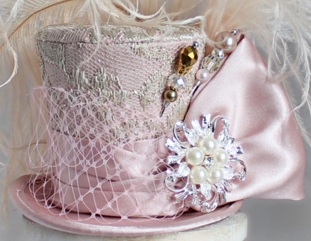 Pink Mini Top Hat, Pink Feather Mini Party Hat, Pink New Years Mini Top ...