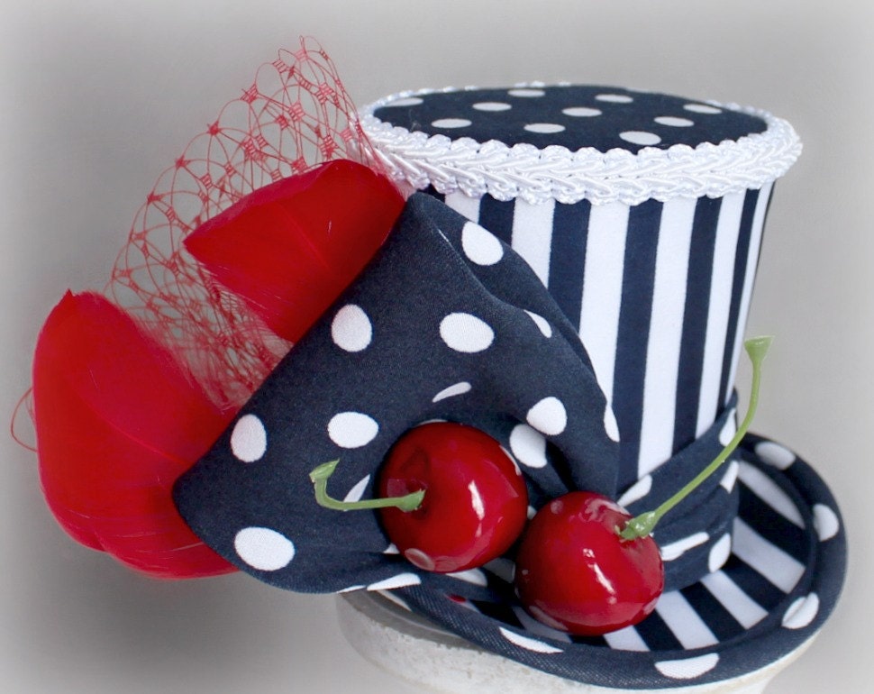 Navy Mini Top Hat Polka Dot Mini Top Hat Retro Mini Top Hat | Etsy
