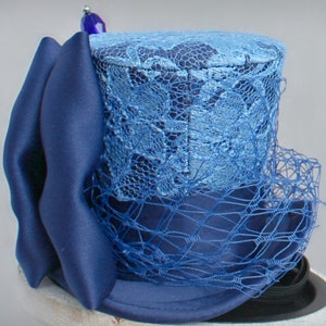 Blue Mini Top Hat, Monochromatic Mini Top Hat, Victorian Hat, Tea Party ...