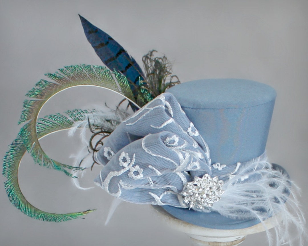 Blue Mini Top Hat, Blue Wedding Hat, Bridal Mini Top Hat,tea Party Hat ...