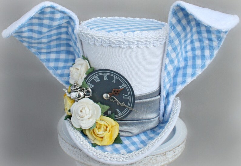 White Rabbit Mini Top Hat, White Rabbit Costume Fascinator, Birthday ...