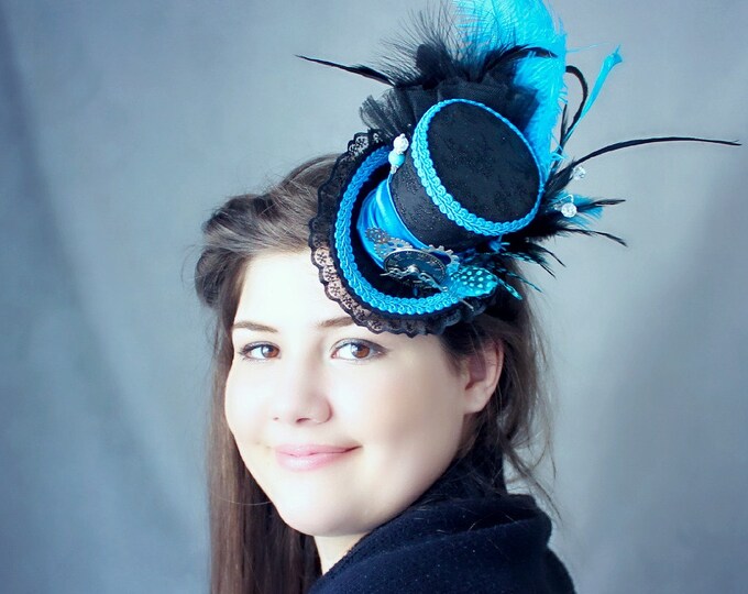 Black Mini Top Hat Blue Mini Top Hat Steampunk Hat - Etsy