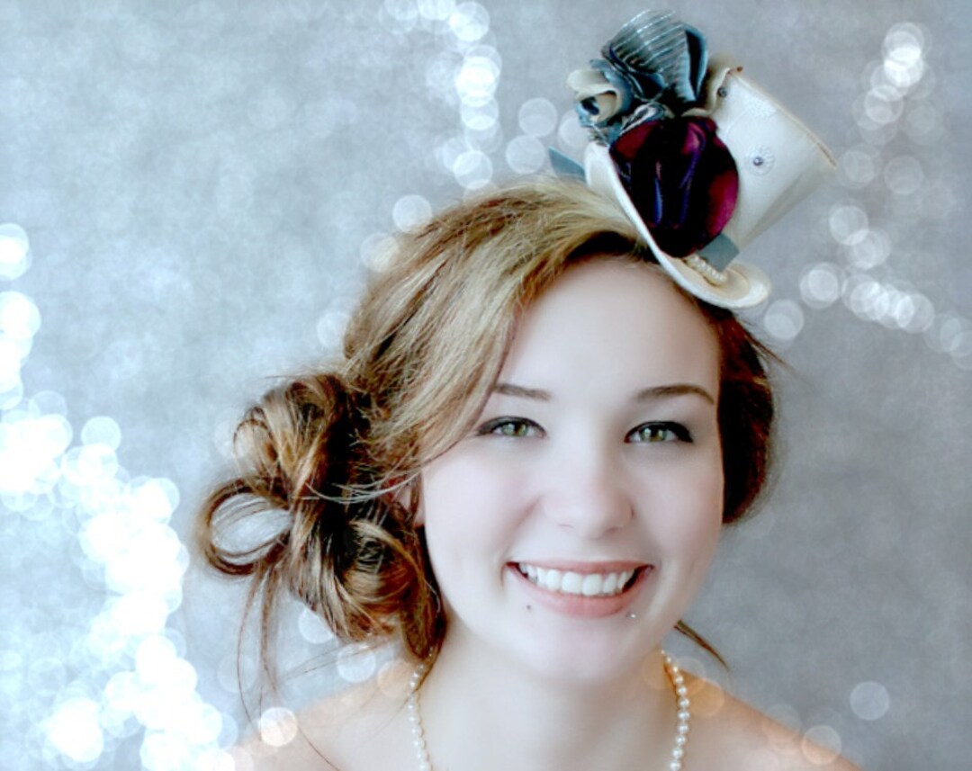 Mini Top Hat , Victorian Mini Top Hat , Fascinator, Wedding Mini Hat ...