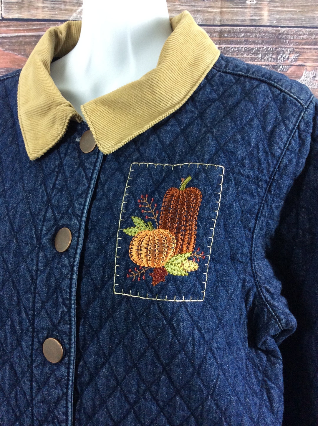 Embroidered “primitive Fall Sampler” Quilted Denim Jacket. - Etsy