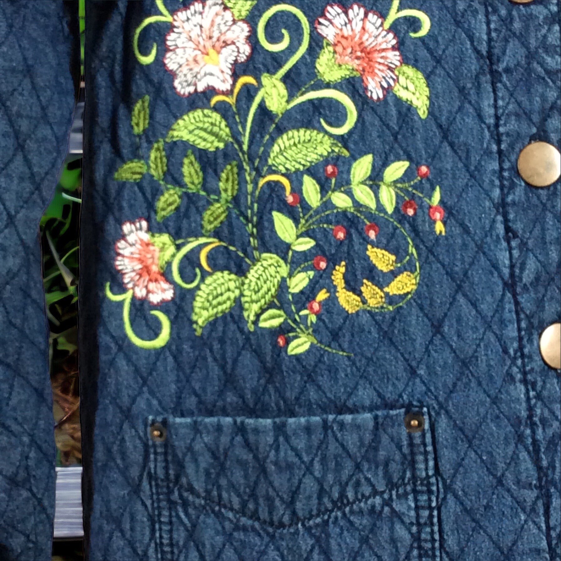 Embroidered Quilted Denim Jacket With Our Green Floral Garden Vines ...
