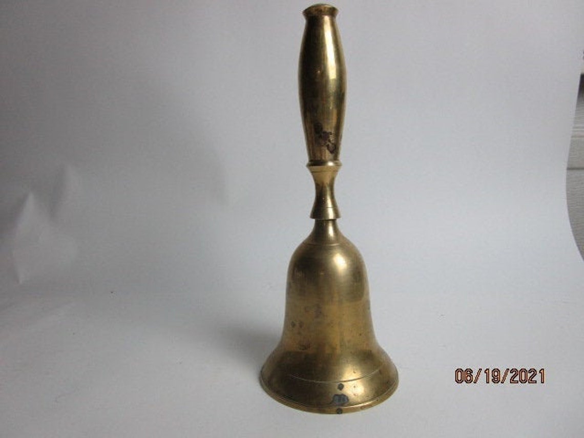 HANDHELD SCHOOL BELL Vintage Brass Hand Bell 10 3/4 Inch Tall School ...