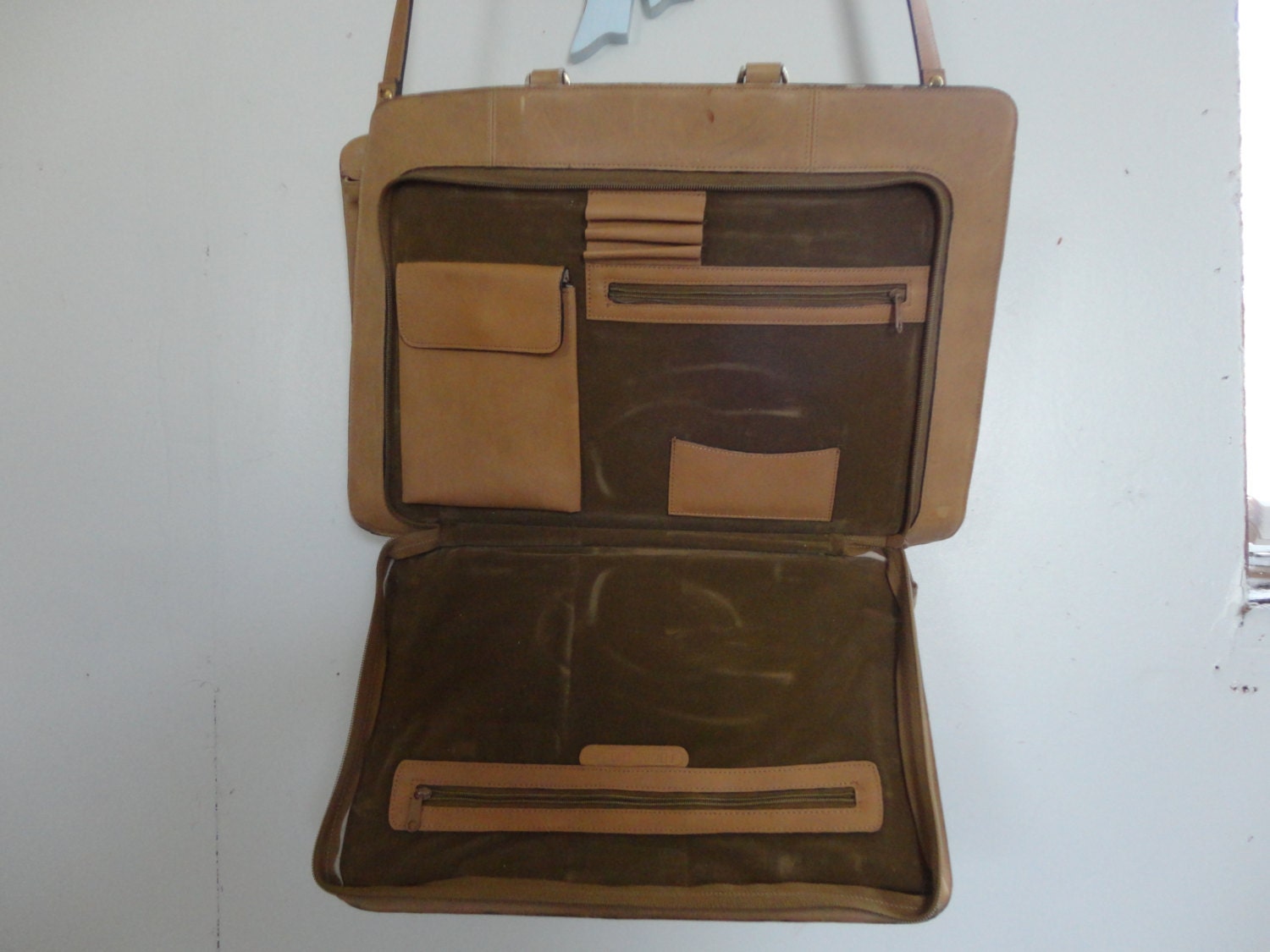 Vintage LEATHER TOTE COMPUTER Bag Leather Briefcase With Shoulder Strap ...