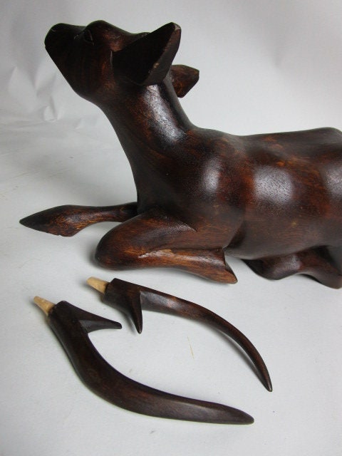 Hand Carved LONGHORN WOOD COW Made in the Philippines - Etsy