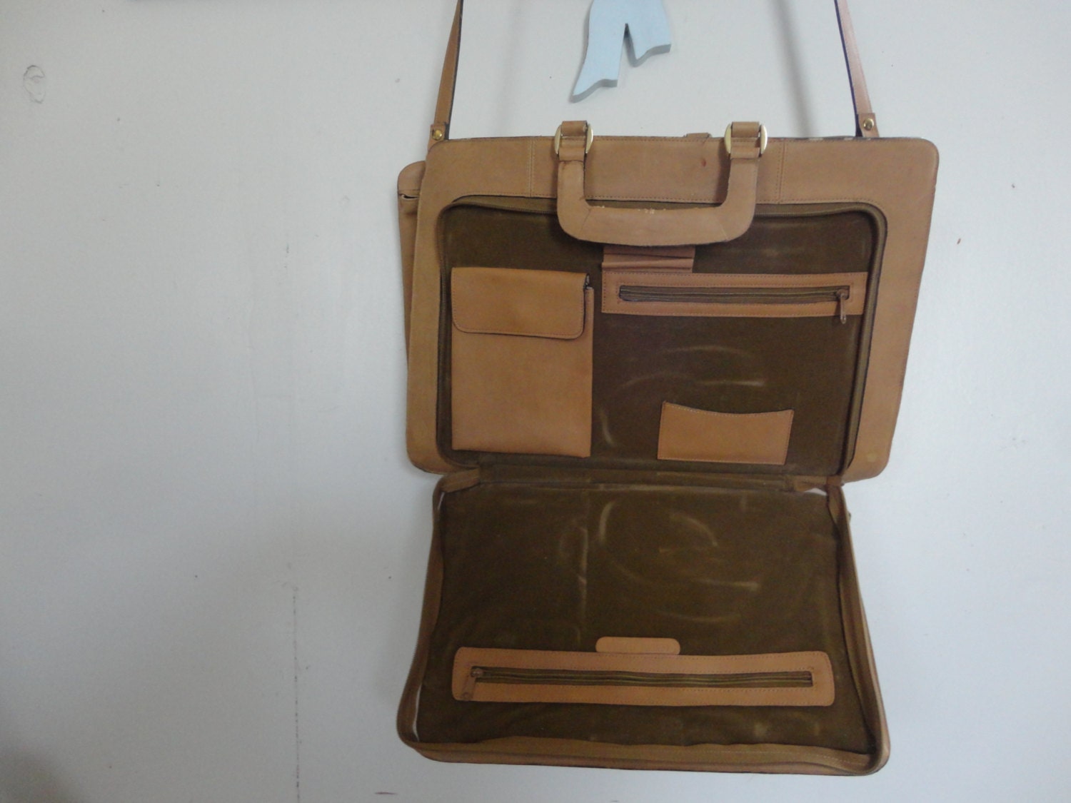 Vintage LEATHER TOTE COMPUTER Bag Leather Briefcase With Shoulder Strap ...