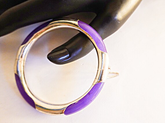 Vintage Asian Chinese Jade Hinged Bangle Bracelet Pur… - Gem