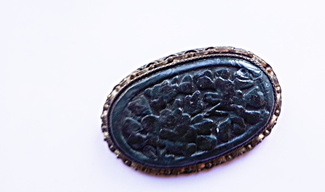 Antique Chinese Brooch Pin, Black Cinnabar Floral Brooch, Chinese ...