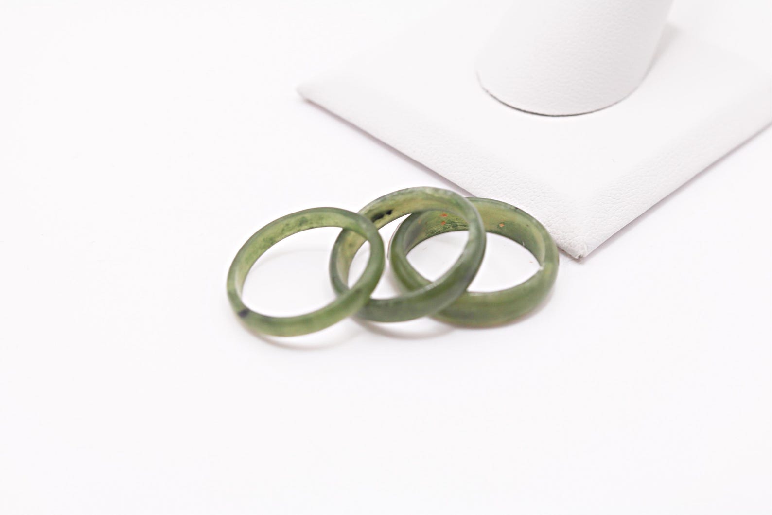 Vintage Nephrite Green Jade Rings Set, Triple Jade Ring Stack Size 7 ...