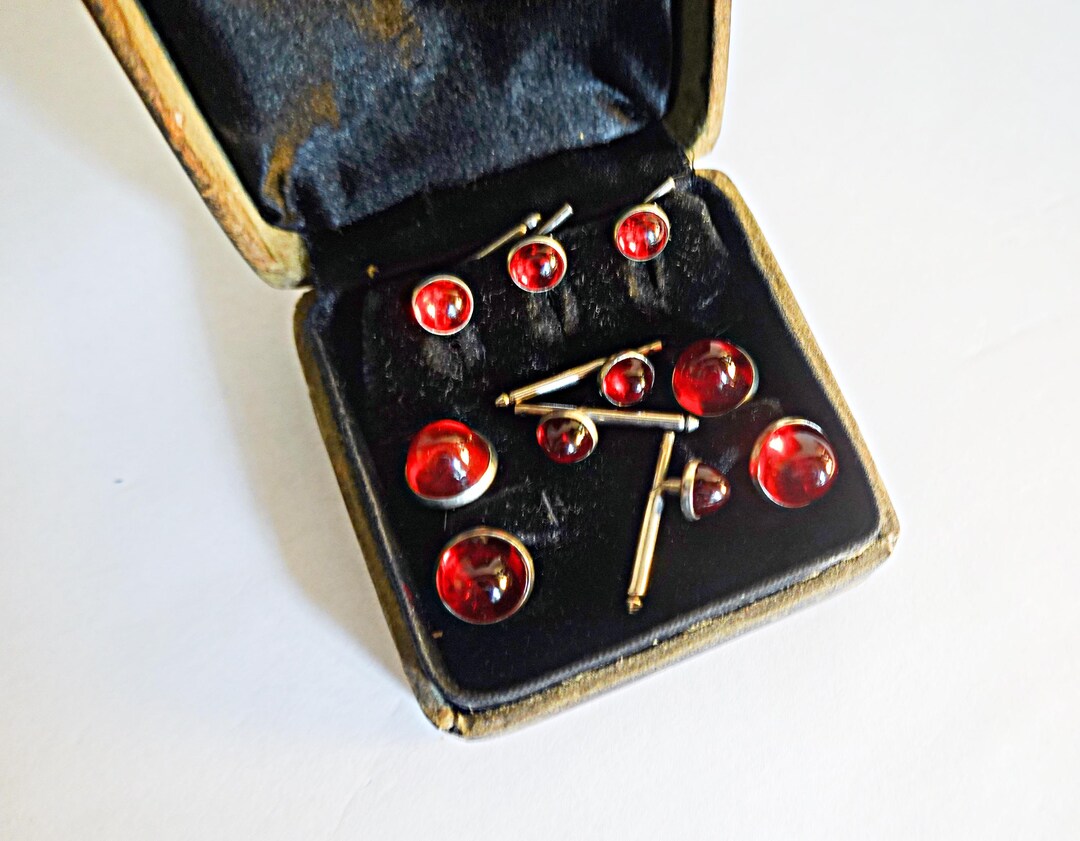 Antique Edwardian Tuxedo Cufflinks Shirt Studs Red Cufflink Men Groom ...
