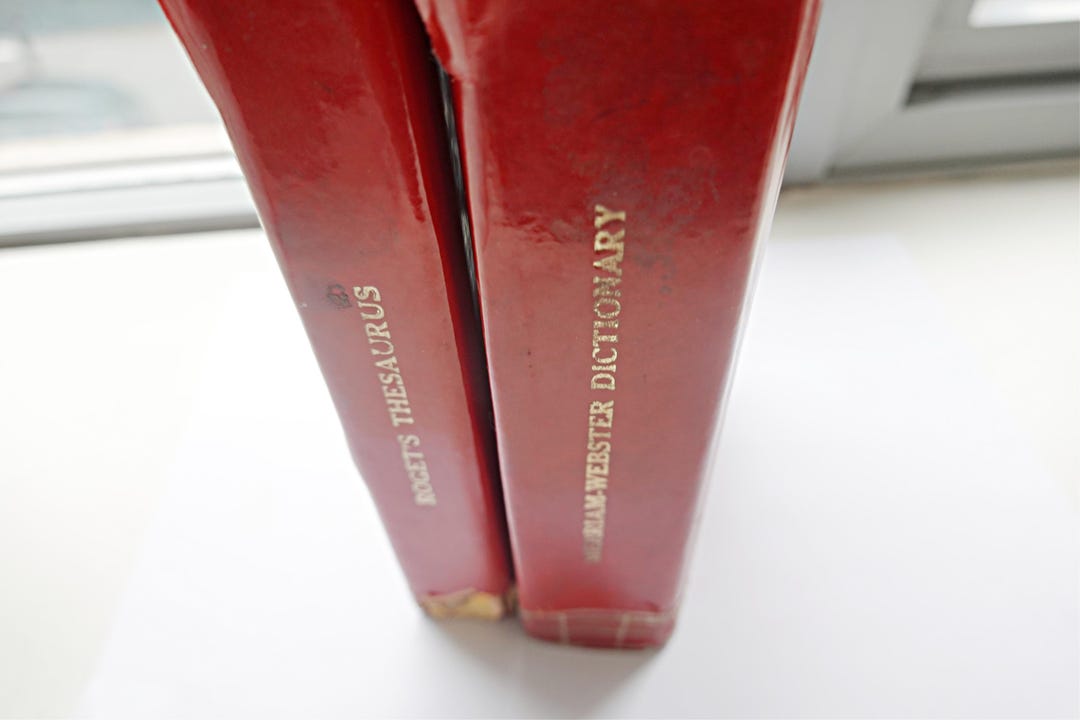 Vintage Dictionary/thesaurus, Leather Bound Miriam Webster Dictionary ...