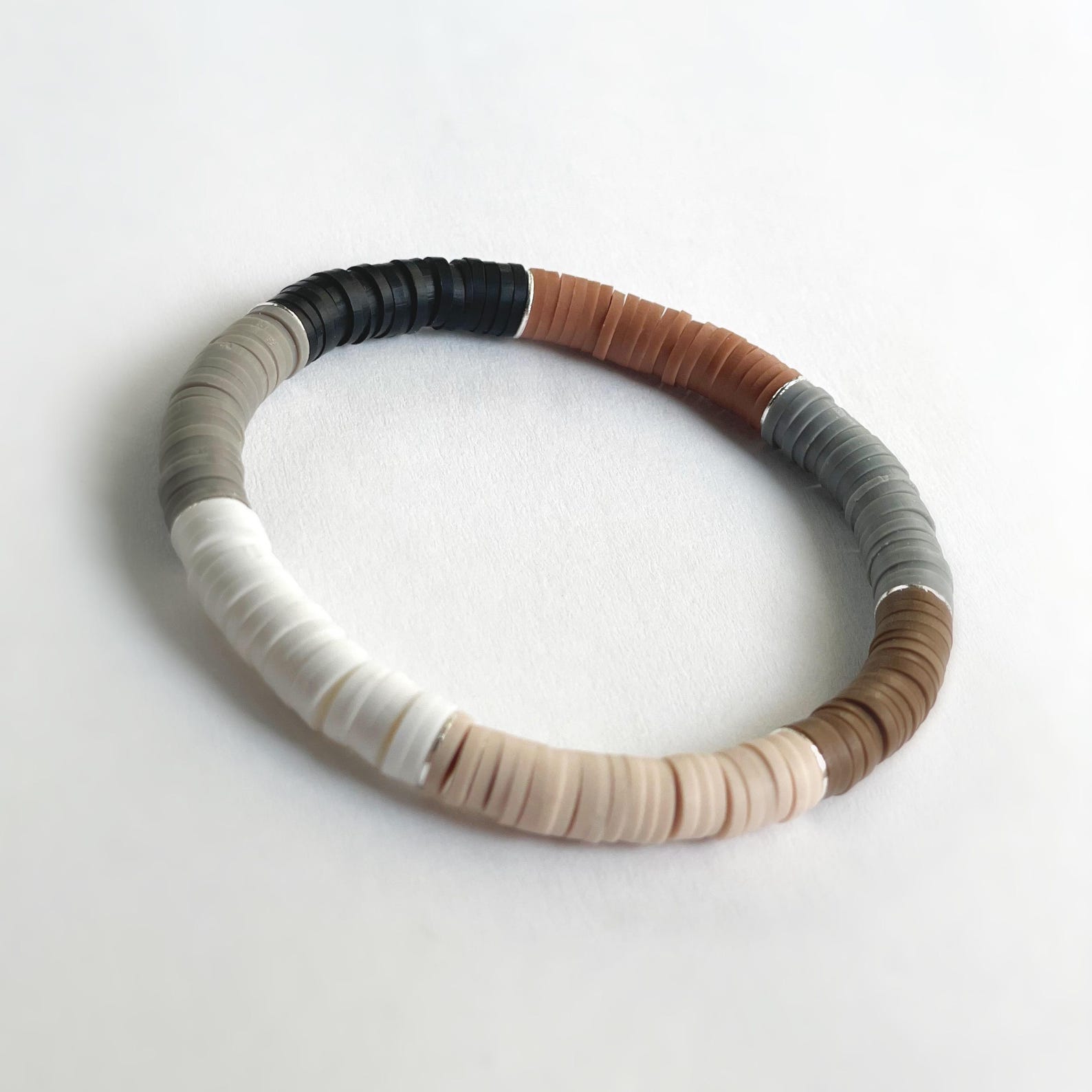 Neutral Color Block Clay Beaded Bracelet - Etsy