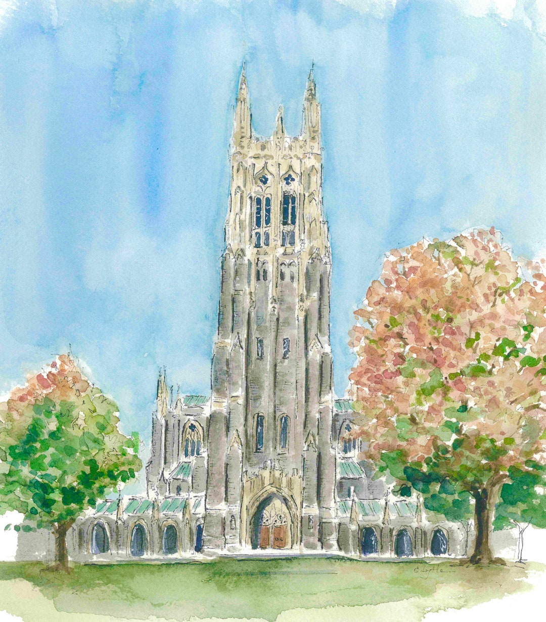 Duke University Chapel Watercolor Print - Etsy